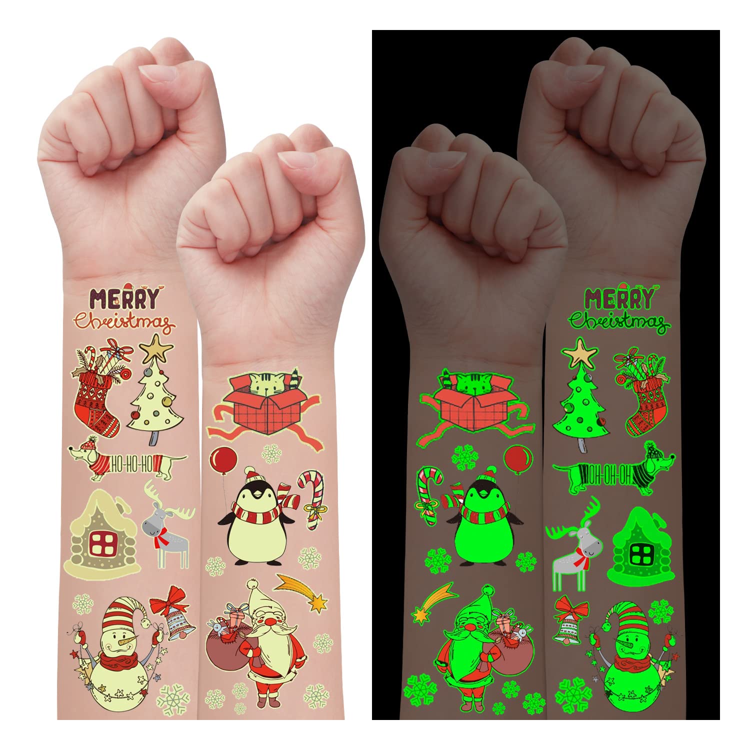 Partywind Luminous Christmas Temporary Tattoos for Kids - 10 Sheets ...