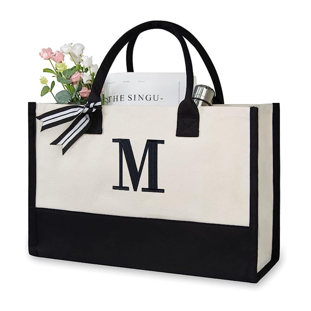TOPDesign Embroidery Initial Canvas Tote Bag - Everything Envy