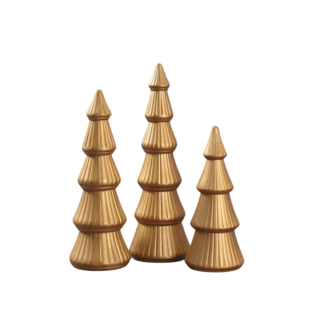 Wooden Christmas Tree, Set of 3 Gold - Everything Envy